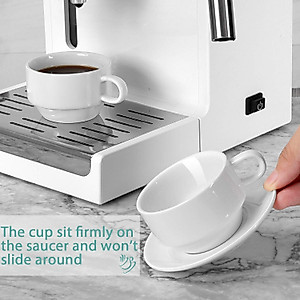 DeeCoo 6 Pcs Espresso Cups and Saucers and Spoons, 3.5 oz Stackable Ceramic Espresso Mugs, Porcelain Espresso Cups Set with Saucers and Metal Stand for Espresso, Latte, Cafe Mocha and Tea