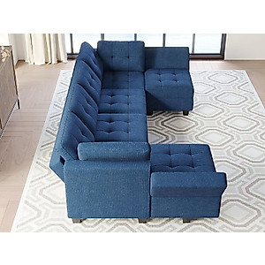 Belffin Modular U Shaped Sectional Sofa Couch with Reversible Chaises 6-seat Sectional Couch with Storage Seat Modular Sectional Set with Ottomans Blue