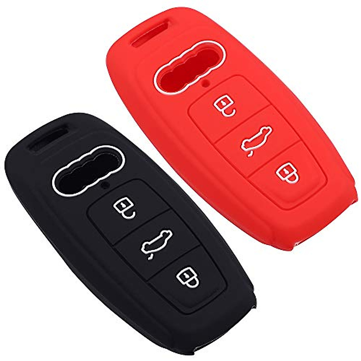 Lcyam 3 Button Key Fob Cover Silicone Case Compatible with 2019 2020 A6 E-Tron Audi A6L A8L A6 A7 A8 Q8 (Black Red)