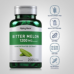 Piping Rock Bitter Melon Capsules 1200mg | 200 Count | Momordica Charantia | Concentrated Extract | Herbal Supplement | Non-GMO, Gluten Free