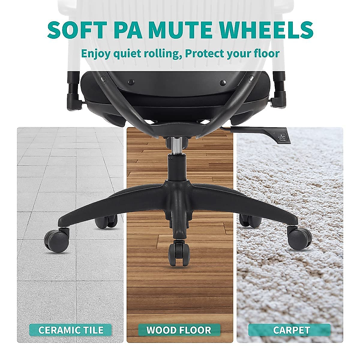 Ergonomic Office Chair, Home Office Work Chairs with Lumbar Support and Adjustable Arms, Swivel Computer Task Chairs with PA Wheels, Removable and Washable Fabric Backrest Cover, Tilt Function Chairs