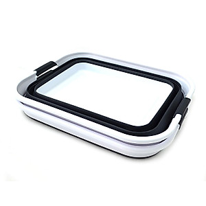 SAMMART 42L(11 gallon) Set of 2 Collapsible Plastic Laundry Basket-Foldable Pop Up Storage Container-Portable Washing Tub-Space Saving,Water capacity 34L(9 gallon) (2 rectangular - strengthen, black)