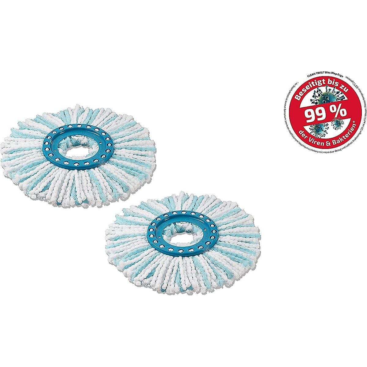 Leifheit Replacement Mop Head Clean Twist Disc Mop x 2 Pack, 2 Fibre System for Effective Cleaning and High Dirt and Water Absorption, Set of 2 Heads, White
