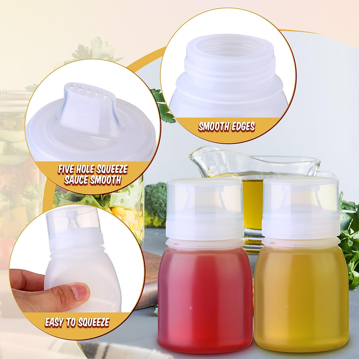 Eccliy 24 Pcs Porous Condiment Squeeze Bottles Salad Dressing Container 5 Hole Ketchup Squeeze Container Salad Dressing Bottle BBQ Sauce Bottles Condiment Dispenser with 2 Funnel for Oil Syrup (6 oz)