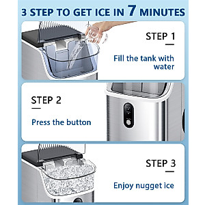 Joy Pebble Nugget Ice Maker Countertop, 10,000pcs/33lbs/Day, Portable Nugget Ice Maker Machine with Handle, Self-Cleaning, Handheld Ice Maker, Stainless Steel