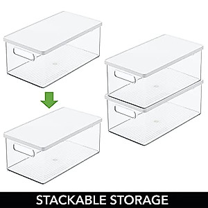 mDesign Plastic Storage Bin Box Container, Lid, Built-in Handles, Organization for Makeup, Hair Styling Tools, Accessories in Bathroom Cabinet, Cupboard Shelves, Ligne Collection, 8 Pack, Clear/White