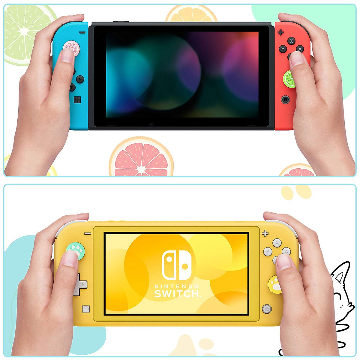 Sumind 24 Pieces Replacement Soft Silicone Cat Paw Flower and Fruit Lemon Design Thumb Grip Caps Analog Stick Cover Joystick Cap Luminous Cover Compatible with Nintendo Switch/Switch Lite Controller