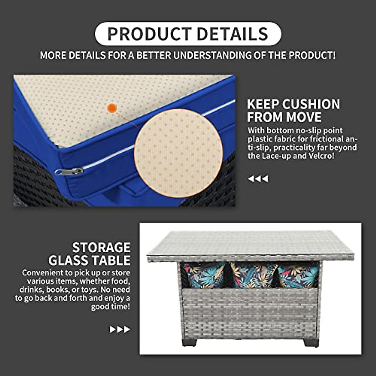 Rattaner 9-Piece Outdoor Sectional Wicker Furniture Set Patio Furniture Conversation Couch Set Storage Glass Table with Thicken(5") Anti-Slip Blue Cushions Furniture Cover