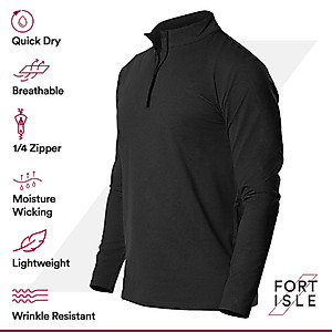 Fort Isle Mens Quarter Zip Long Sleeve Pullover Shirt - 1/4 Zip Pullover Mens | Performance Quarter Zip Pullover Men Dark Gray