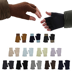 UNDERCONTROL Logo Label Unisex Fall Winter Outdoor Coloring Stretchy Knit Fingerless Warmer Korea Touch Screen Gloves (BLACK)
