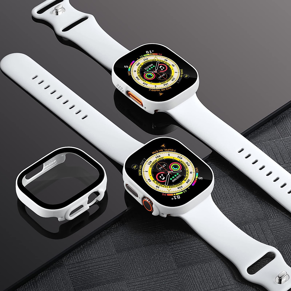 Charlam Compatible with 49mm Apple Watch Screen Protector Ultra iWatch Case Cover, 3 Pack Hard PC Edge Bumper Cases Full Coverage Touch Sensitive Protective Screen Covers, Red/White/Black, 49mm