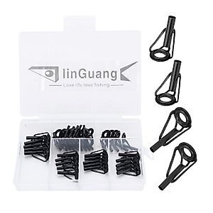 LINGUANG Fishing Rod Replacement Tips Repair Kit 35Pcs and 40Pcs, Fishing Spinning and Baitcasting Rod Stainless Steel Ceramic Ring Tip(40pcs Rod tip)…