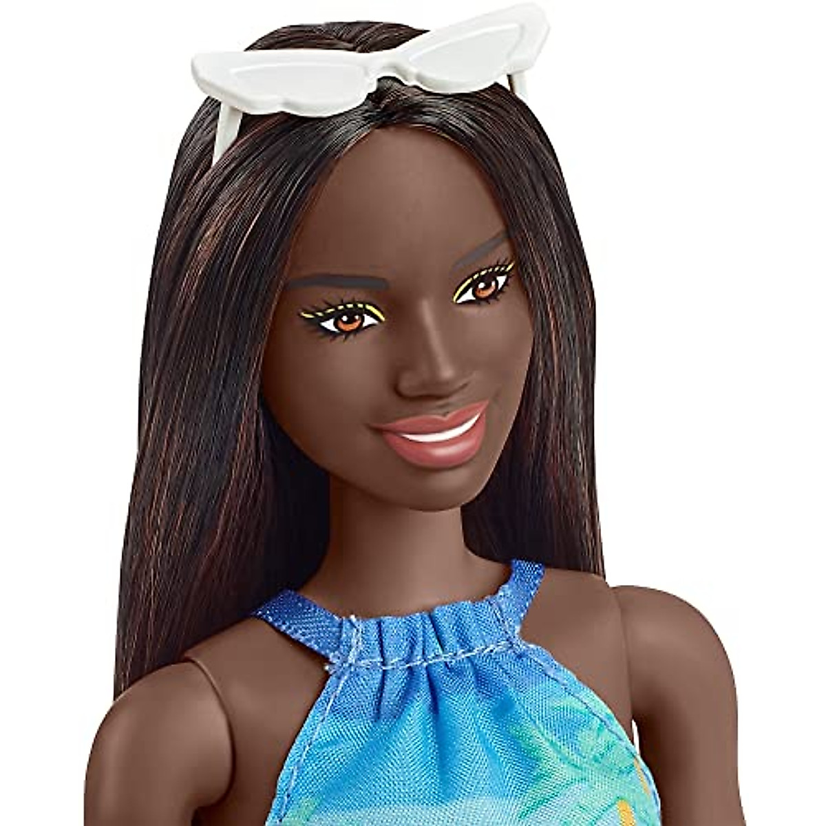 Barbie Loves The Ocean Beach-Themed Doll (11.5-inch Brunette), Made from Recycled Plastics, Wearing Fashion & Accessories, Gift for 3 to 7 Year Olds