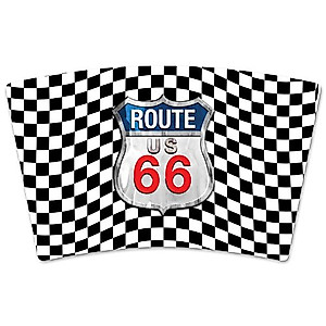 Mugzie Checkered Flag Route 66 Travel Mug with Insulated Wetsuit Cover, 16 oz, Black