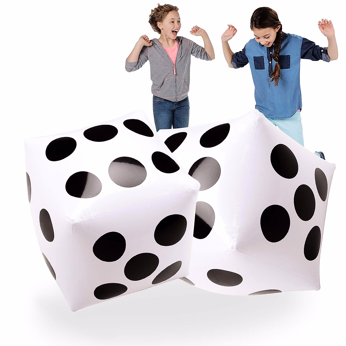 Novelty Place 2 Pcs Jumbo Inflatable Dice, 20" White and Black Giant Dice for Indoor and Outdoor Broad Game, Ludo and Pool Party
