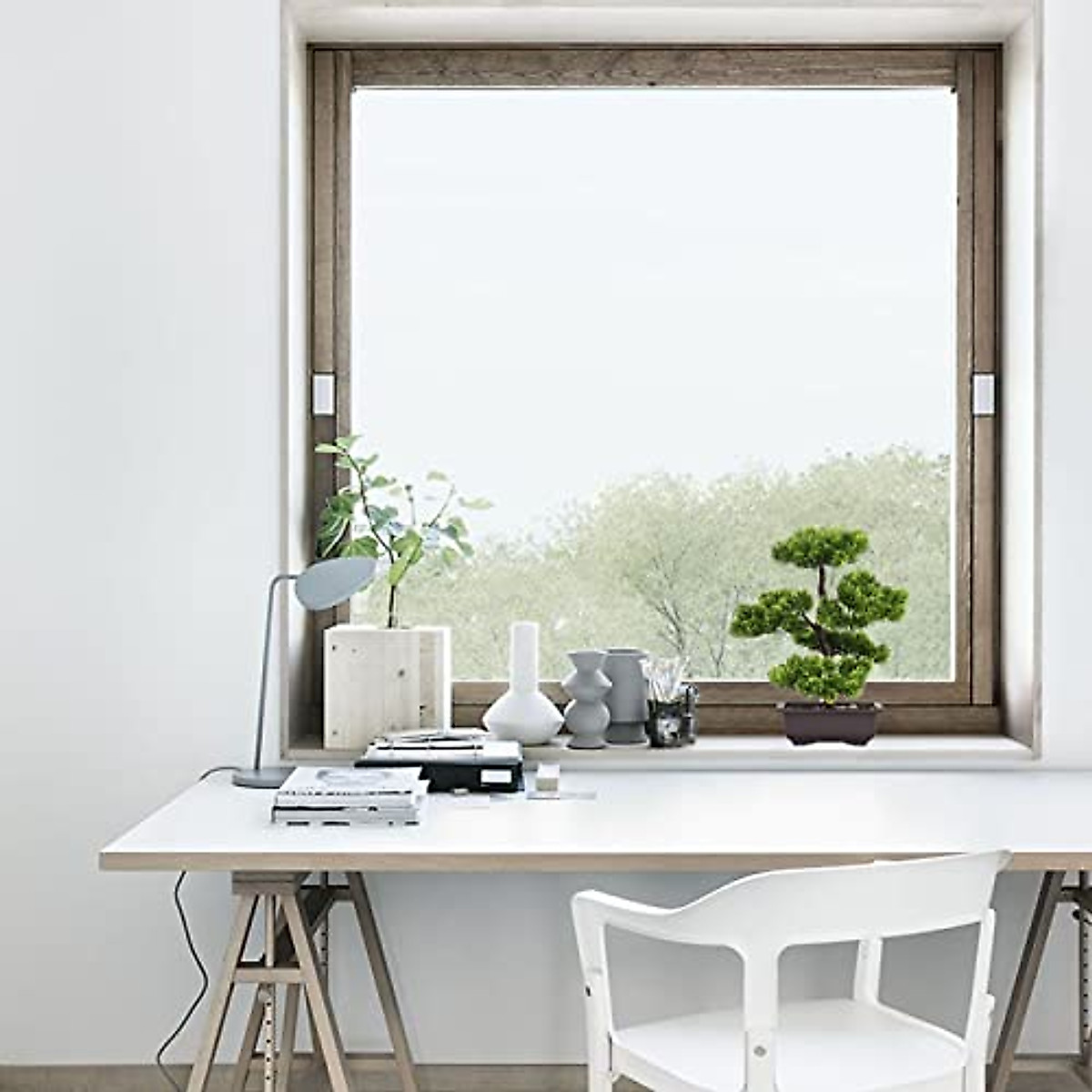 Rozwkeo Artificial Bonsai Tree Fake Plant Decoration Potted Tree Small Faux House Plants Plastic Japanese Pine for Home Indoor Office Fairy Garden Windowsill Desktop Display Zen Decor