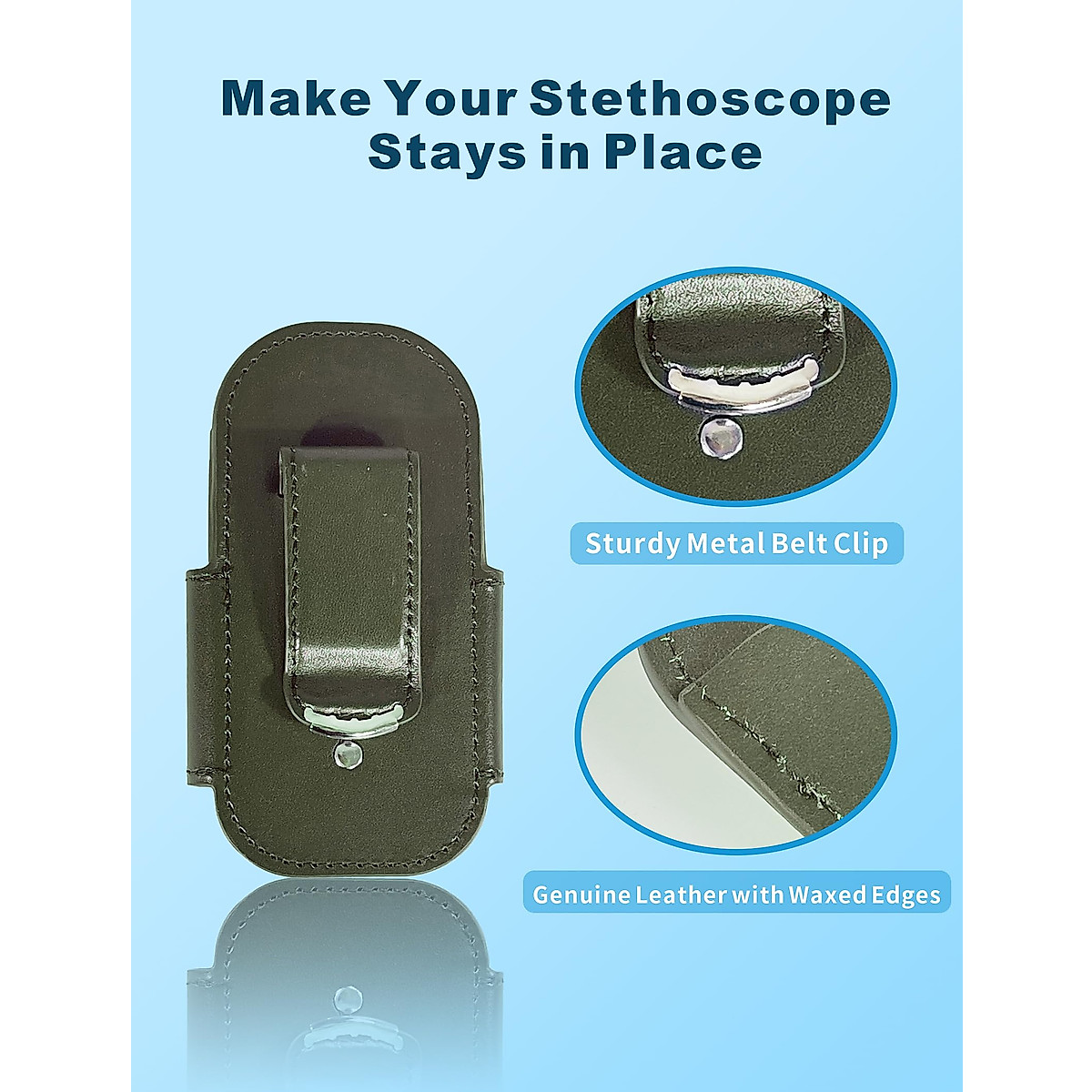 CaseLeather Stethoscope Holder, Genuine Top-Grain Leather | Strong & Durable | Magnetic Closure - Easy Access | for Doctors, Nurses, Adult (Green)