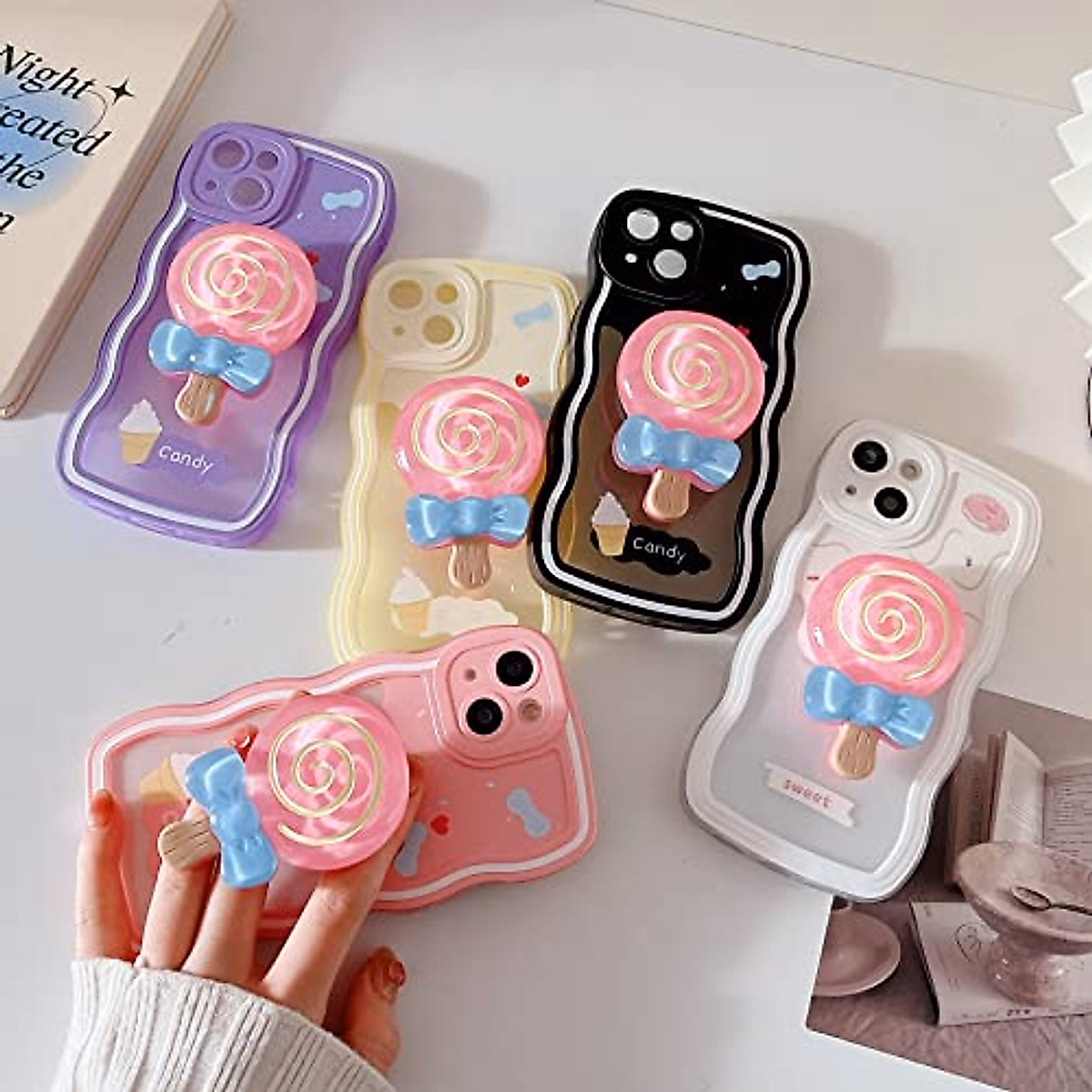 KUMTZO Compatible with iPhone 11 Case, Cute Cream Print Clear Soft TPU Case with Candy Ring Kickstand Camera Protection Shockproof Cover for Women Girls with iPhone 11 6.1 inch (Pink)