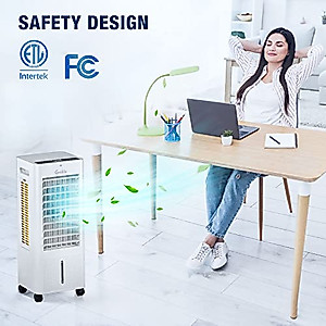 Grelife Evaporative Air Cooler, Portable Cooling Fan with 75° Oscillating, Humidifying, 1.58Gal Water Tank, 4 Ice Packs, Remote Control, 3 Speeds, 12H Timer, Personal Swamp Cooler for Room Home Office