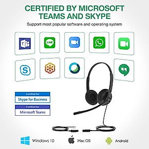 Yealink Phone Headsets for Office Phones YHS34 Lite QD to RJ9 Wired Headset for Yealink Compatible with Poly Snom Grandstream Phones Desk Landline Headset with Microphone -Dual/111g/2.1m Cable