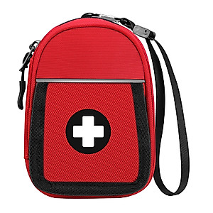 SITHON Insulated Medicine Carrying Case Bag - Small Travel Medication Organizer Emergency Medical Pouch Holds Auvi Q, Nasal Spray, Allergy Meds, Asthma Inhaler Case, Red