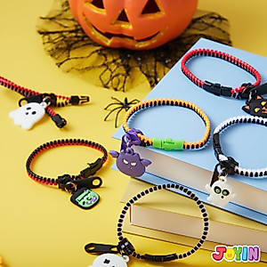 JOYIN 60 PCS Halloween Zipper Bracelets Bulk Set, Friendship Zipper Wristbands for Kids Gift, Halloween Trinkets, Halloween Goodie Bag Fillers, Classroom Prizes