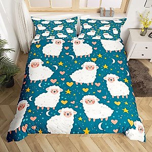 Castle Fairy White Sheep Pattern Bedding Sets Queen Colorful Spots Love Deying Comforter Cover for Kids Microfiber 3 Pieces Duvet Sets(1 Duvet Cover 2 Pillow Cases),No Comforter