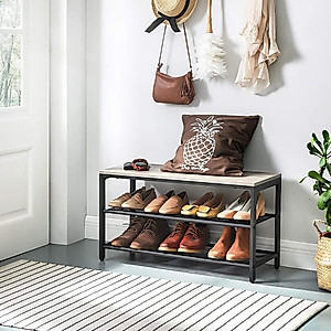 VASAGLE Shoe Bench, Shoe Rack with 2 Mesh Shelves, Shoe Storage Organizer for Entryway Hall, Metal, Industrial, Greige and Black ULBS074B02