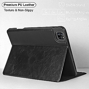 Zinibri iPad Pro 11 Inch Case, iPad Pro 11 Inch Cover, iPad Pro 11 Case 2022 2021 4th 3rd Generation with Pencil Holder, PU Leather,Multi-Angles,Auto Sleep/Wake Cover Case for iPad Pro 11", Black