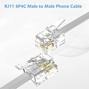 Short Phone Cord, 2 Pack 3 inch RJ11 6P4C Male to Male Telephone Landline Extension Cable Line Wire Connector for Landline Telephone, Modem, Fax Machine, White