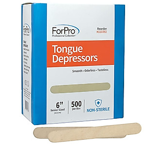 ForPro Professional Collection Senior Tongue Depressors, Large Wax Applicators, Wood Craft Sticks, 6" Senior Sized, Non-Sterile, 500-Count
