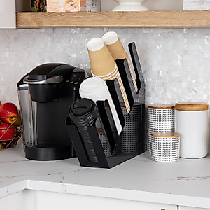 Mind Reader Fancy Cup and Lid Holder, 4 Compartment, Black Acrylic