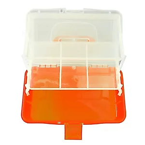 Three-Layer Clear Plastic Storage Box, Craft Organizer Folding Craft Organizer with Handle Organizer Box for Sewing Art and Cosmetic(Orange)