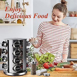 DOUBLE 2 C Rotating Spice Rack with 16 Jars, Revolving Spice Rack Organizer, Seasoning Organizer with Labels, Stainless Steel Spice Carousel for Kitchen Countertop, Cabinet