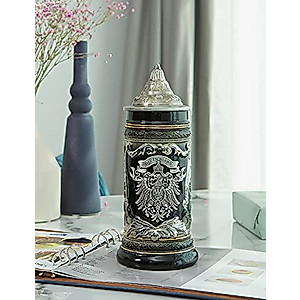 HAUCOZE Beer Stein Mug German Eagle Medallion Stanley Viking Tankard with Petwer Lid Birthday Gifts 0.6Liter