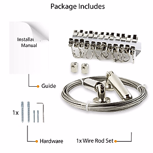 Wallniture Curtain Rod Set for Tapestry, Kids Crafts, Wall Decor Picture Hanging Kit with 24 Metal Clips