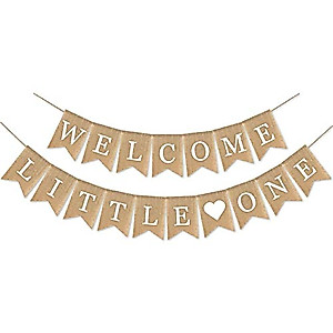 SWYOUN Burlap Welcome Little One Banner Baby Shower Garland Supplies Gender Reveal Party Decoration