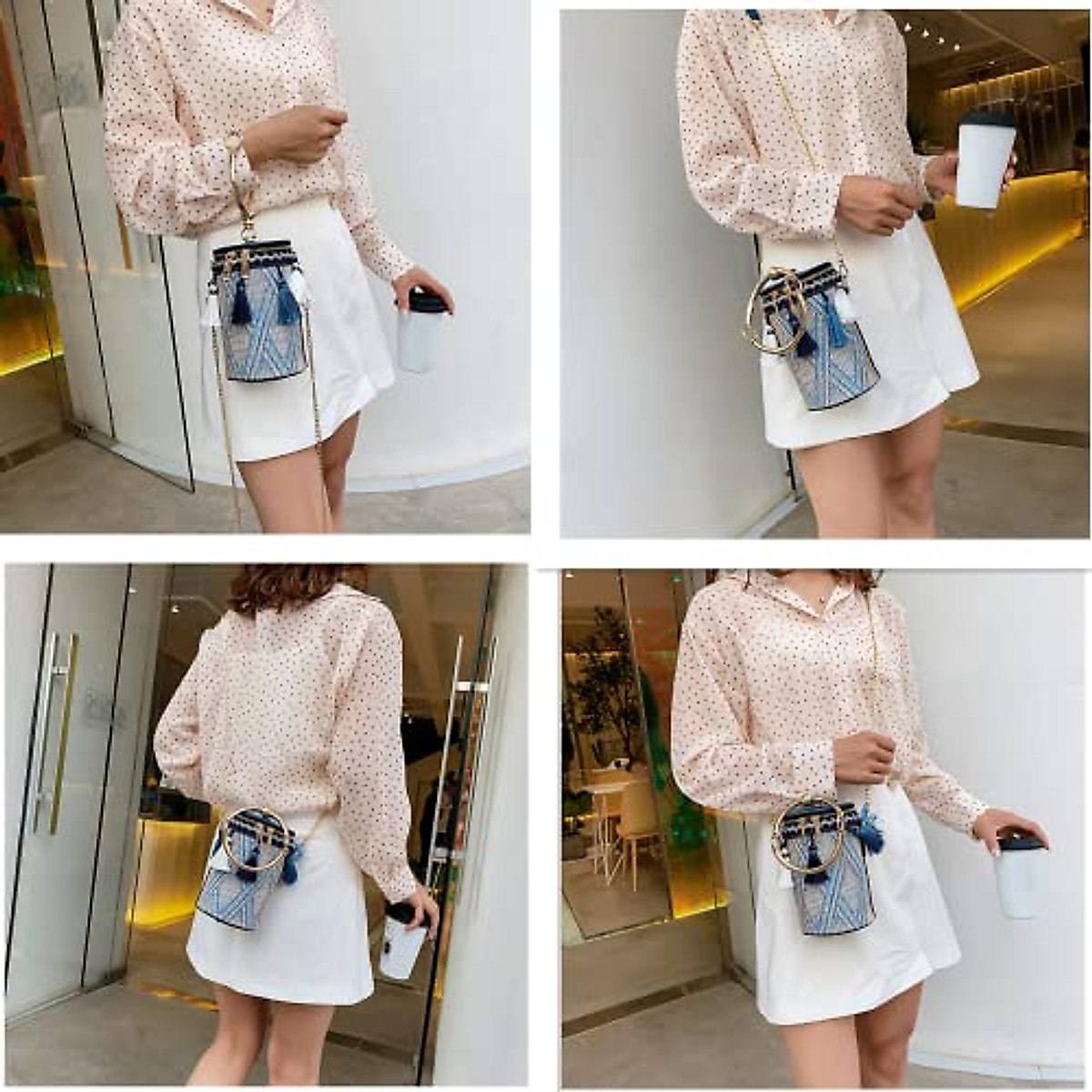 Anopo Womens Straw Shoulder Bag Embroidered Tassel Ethnic Travel Crossbody BOHO Purse Summer Beach Bohemian Handbag Tote for Girls Bucket Blue