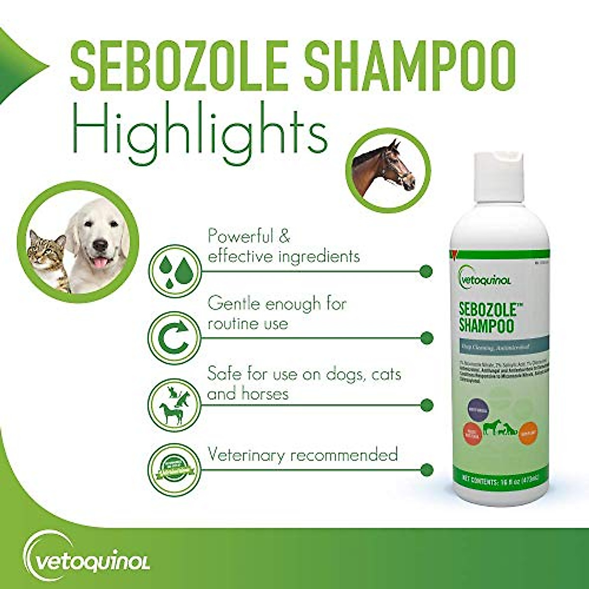 Vetoquinol Sebozole Pet Shampoo with Miconazole Nitrate 2% and Chloroxylenol 1%, 16oz