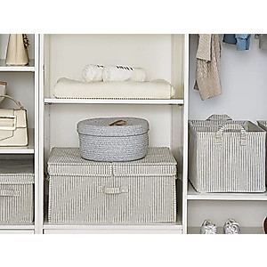 StorageWorks 55L Closet Storage Organizer With Handles, Canvas Basket With Lid, Double-Open Lid, Gray and White Stripes, Extra Large