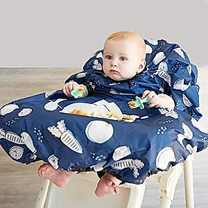 grabease Allover Waterproof Bib for Self-Feeding Infants and Toddlers, Machine Washable, Ages 6-24 Months, Navy