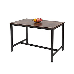 Coral Flower Kitchen Table for 4 People, Heavy Duty Metal Frame, Industrial Style, for Living, Dining Room, Rustic Brown.