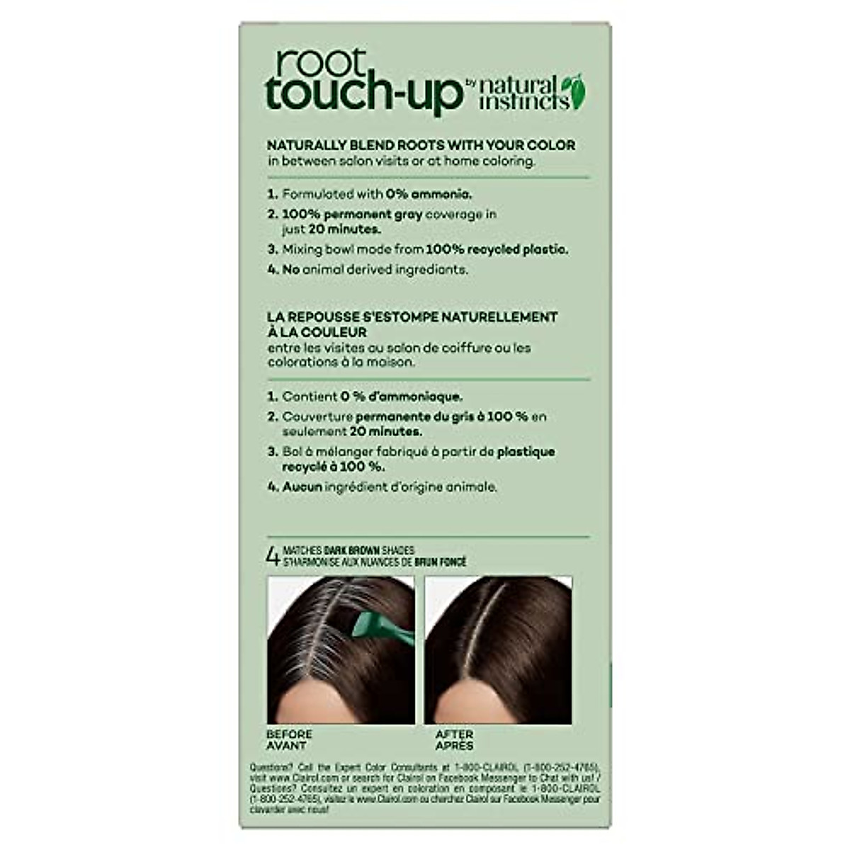 Clairol Root Touch-Up by Natural Instincts Permanent Hair Dye, 4 Dark Brown Hair Color, Pack of 1