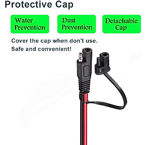 YETOR Ring Terminal Harness, 16AWG SAE Battery Extension Cable with 2FT,10A Protection Fuse SAE Connector for Motorcycle Cars.(2 Pack)