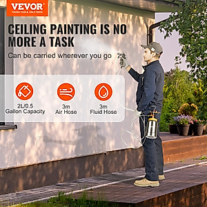 VEVOR Spray Paint Pressure Pot Tank, 2L/0.5gal Lightweight Air Paint Pressure Pot, 1.8mm Nozzle Spray Paint Gun 3m Hoses for Home Decoration Architecture Construction Automotive Painting, 45PSI Max
