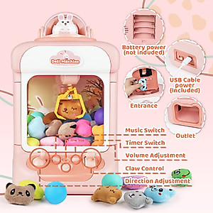 deAO Kids Claw Machine with Music, Mini Vending Machine with 20 Plush Toys,10 Gashapons,Mini Claw Machine Crane Game Toys Candy Machine for 3+ Kids Girls Boys