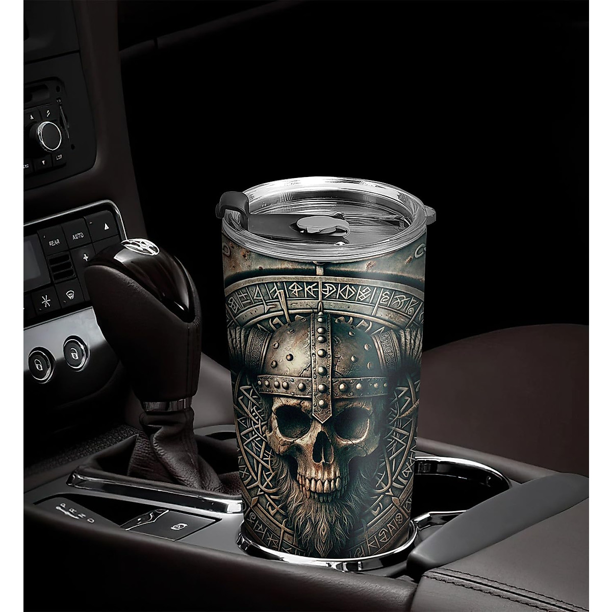 20oz Viking Celtic Warrior Skull Tumbler, Norse Mythology, Viking Gifts for Men, Coffee Thermos for Men, Stainless Steel Double Wall Vacuum Insulated Coffee Mug, Travel Cup with Lid