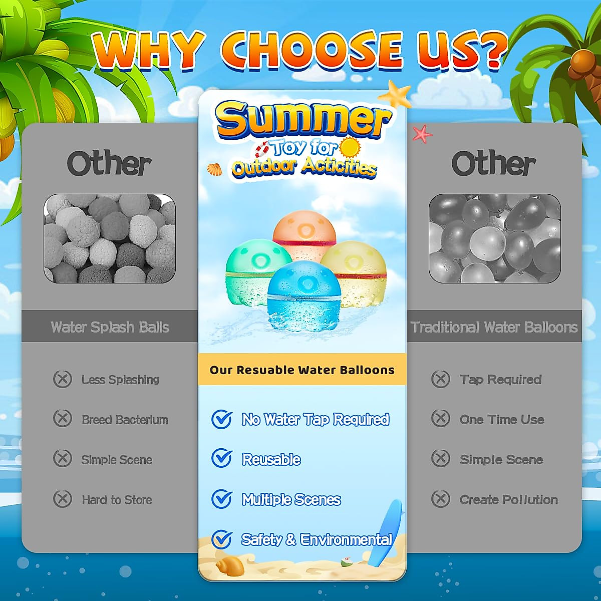 Hiliop 16PCS Reusable Water Balloons for Kids, Splash Refillable Water Balloons Bombs Self Sealing Quick Fill Magnetic with Mesh Bag