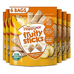 HAPPYTOT Organics Fruity Sticks, Oat & Fruit Filled Grain Sticks, Banana & Mango, Organic Toddler Snack, 2.5 Ounce Bag (Pack of 6)