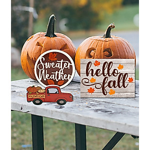 12 Pieces Fall Tiered Tray Decor Fall Wooden Signs Decor Set Include Pumpkin Gnome Truck Wood Sign Letter Sign Table Centerpieces for Thanksgiving Autumn Harvest Home Table Tiered Tray Decor
